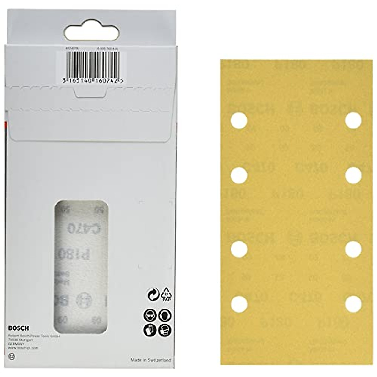 Bosch Professional 2608605257 Wood Top Velcro 8 hole93x185 G180, 93 x 186 mm