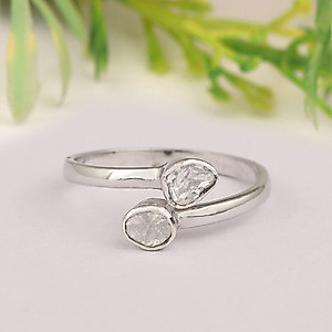 MOONEYE 0.35 CTW Natural Slice Polki Diamond Bypass Women Ring 925 Sterling Silver White Gold Plated (6)