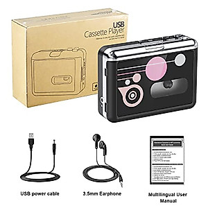 DIGITNOW Cassette Player, Portable USB Cassette to MP3 Converter, Walkman Audio Music Cassette Tape to Digital Converter Player with Earphones, No PC Required, Black
