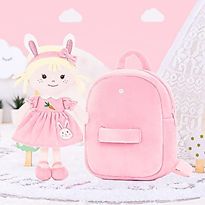 Onetoo Easter Bunny Backpack Toddler Backpack Girl Backpacks Kids Backpacks with Soft Plush Baby Dolls Bunny Pink 9.5"