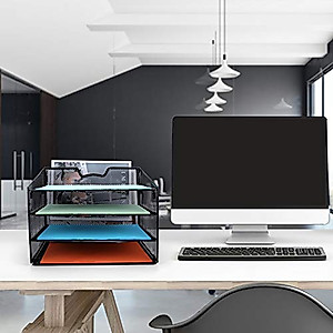 Mesh Office Supplies Desk Organizer,Meshist Metal Desktop Document Holder Organizer with 4 Letter Paper Tray and 1 Vertical Section,Black