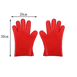 JOVEHO Silicone Non-Slip Oven Mitts, Heat Resistant Gloves, Waterproof Oven Gloves, Kitchen Oven Mitts for BBQ, Cooking, Baking, Frying-Red