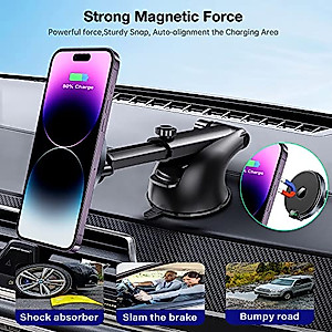 9XX Magnetic Wireless Car Charger for iPhone 14 13 12 Pro Max Mini Samsung w/MagSafe Style Cases - 15W Fast Charge, 360° Rotation, Military-Grade Suction Mount - Ultimate Magsafe Car Mount Charger