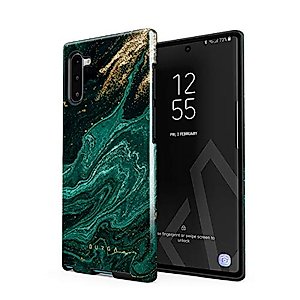 BURGA Phone Case Compatible With Samsung Galaxy Note 10 - Hybrid 2-Layer Hard Shell + Silicone Protective Case -Emerald Green Jade Stone Luxury Gold Glitter Marble - Scratch-Resistant Shockproof Cover