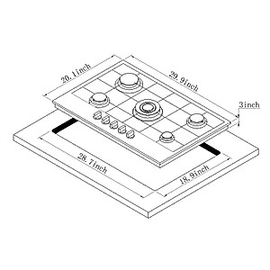 30 Inch Gas Cooktop LPG/NG Convertible Gas Burner Stainless Steel Gas Hob Built-In Gas Cooktop DM527-SA03Z Gas Stovetop
