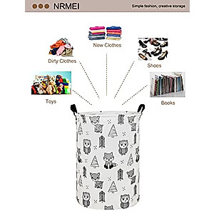 NRMEI Round Storage Basket Laundry Foldable Waterproof Coating Nursery Hamper for Living Room Bedroom and Clothes Toys(Round Pine Animal), 19.7 In H x 15.7 D inches, inches