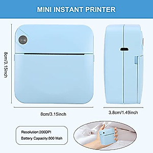 Augot Mini Printer and 6 Rolls Thermal Printer Paper Roll, Bluetooth Pocket Thermal Printer Inkless Portable Sticker Printer, 57mm x 30mm Sticker Printer Paper Roll Monochrome for 200dpi Mini Printer