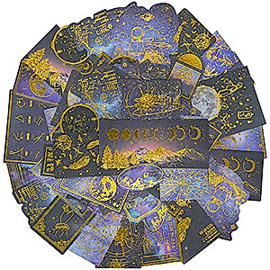 Knaid Celestial Black Gold Foil Stickers Set (60 Pieces) - Decorative Planet Moon Space Galaxy Astronomy Planner Sticker for Scrapbooking Bullet Journaling Junk Journal DIY Art Crafts Album Calendars