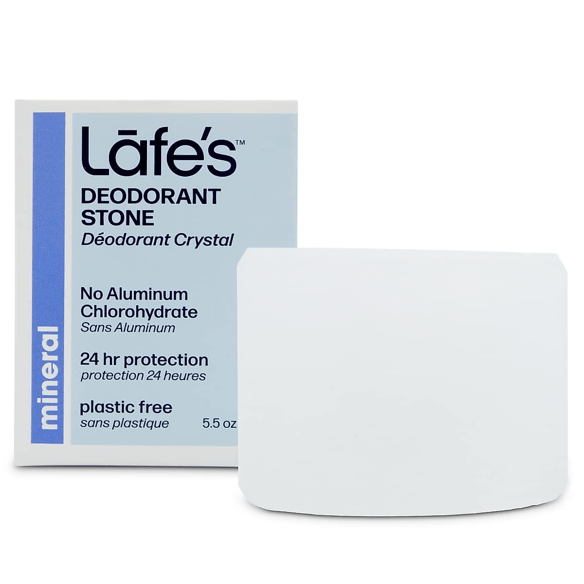 Lafe's Natural Deodorant | 5.5oz Unscented Crystal Rock Aluminum Free Natural Deodorant Stone | Plastic Free Packaging