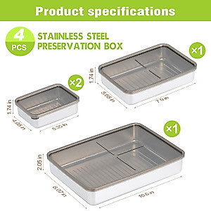 Ronanemon Deli Meat and Cheese Storage Container for Refrigerator, 304 Stainless Steel Airtight Bacon Storage Container,Kitchen Storage Containers Set for Home, Travel, Work, Party, Leftovers (4)