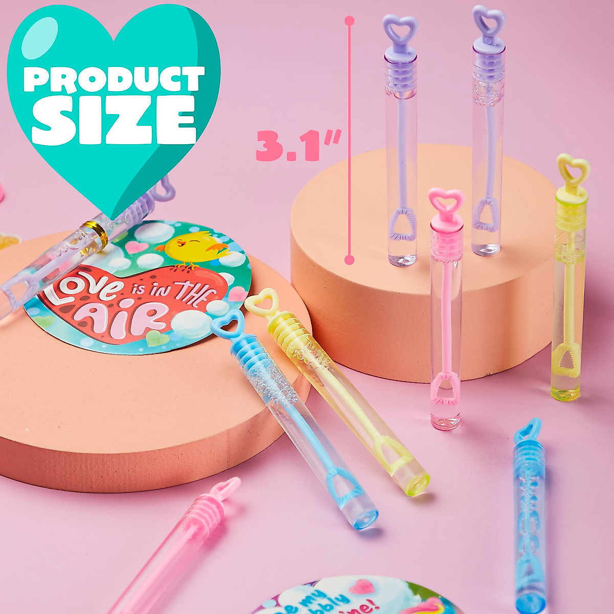 JOYIN 32 Pcs Valentines Day Gift Cards with Mini Bubble Maker Wands for Kids, Valentine Party Favor Toys, Valentine's Day Kids Classroom Exchange Prizes, Bubble Wands with Cards, Photo Prop Decor