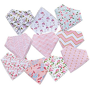 MiiYoung 10-Pack Baby Girl Bandana Drool Bibs for Drooling and Teething
