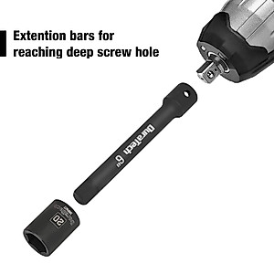 DURATECH 1/2" Drive Impact Socket Set, 20-piece Shallow Socket Set, Metric: 10-32mm with Impact Extension Bar and Universal Joints