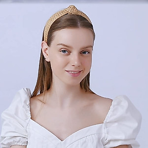 Lvyeer Rattan Wide Boho Headband - Knot Woven Headwear for Woman Girl Hair Accessories