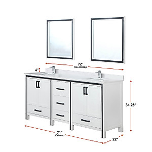 Bell+Modern Augustine 72 in W x 22 in D White Double Bath Vanity and White Quartz Top