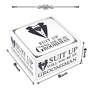 32 Pieces Groomsmen Proposal Box Set of 8 Groomsmen Box 8x8x4 inch With 8 Will You Be My Groomsman Labels and 8 Cards 8 Bartender Wooden Bottle Opener Beer Wine Cap Opener（7 Groomsmen, 1 Best Men ）
