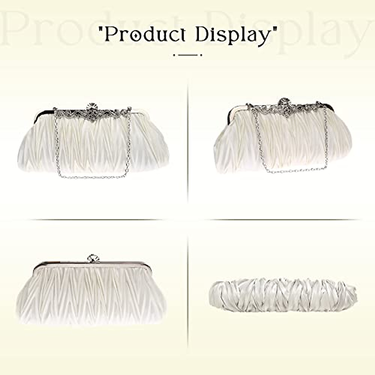 JAMBHALA Women Pleated Clutch Bag with Adjustable Chain Handbag Dumpling Pouch for Wedding, Bridal, Prom, Party (white)
