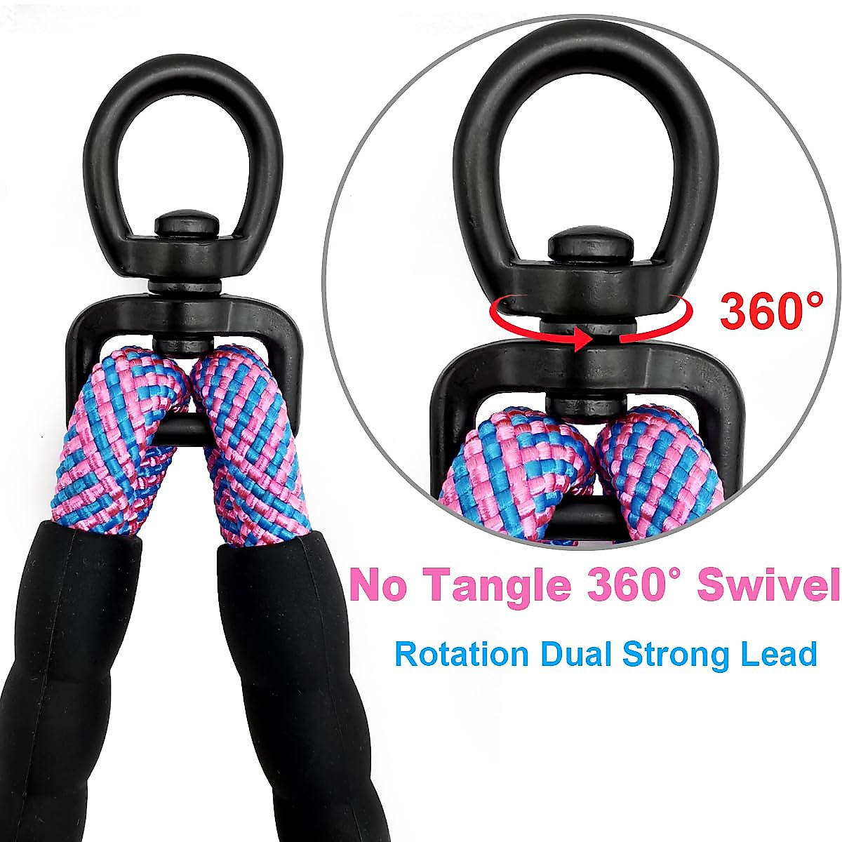 Mycicy Double Dog Leash Coupler, Extension Rope for Two Dogs, No Tangle Dual Dog Lead Splitter for Small Medium Dogs 10-35 lbs (1/3" X 33"- Pinkblue)