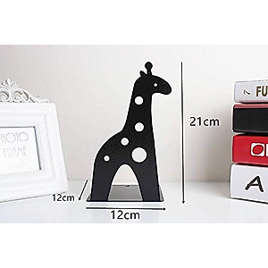 Loupdeloup Cute Bookends,Non Skid Giraffe Animal Book Ends for Shelves Decorative for Kids Black 1 Pair