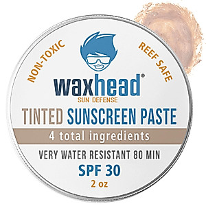 Waxhead Tinted Zinc Oxide Sunscreen Face, SPF 30 Reef Safe Non-Toxic Sunscreen Surf Zinc Sunblock, Travel Waterproof for Swimming, Lifeguard, Sports, Organic Sun Block Colored Face Scar (Tint 2oz Tin)