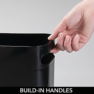 mDesign Plastic Small Trash Can, 1.5 Gallon/5.7-Liter Wastebasket, Narrow Garbage Bin with Handles for Bathroom, Laundry, Home Office - Holds Waste, Recycling, 10" High - Aura Collection - Black