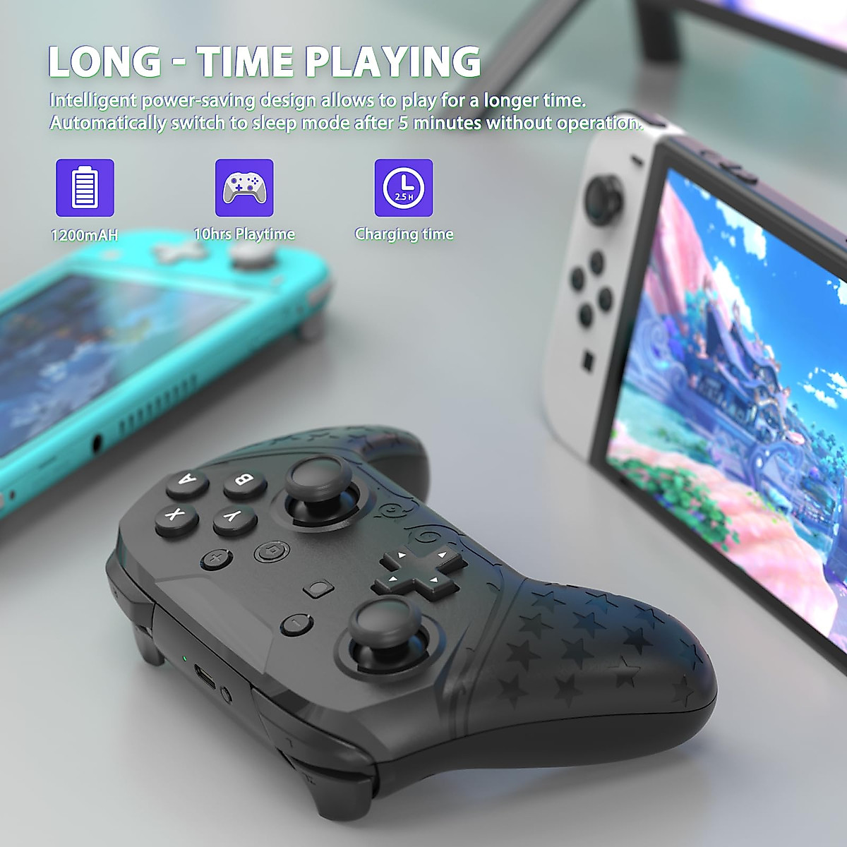 YCCTEAM Wireless Pro Controller Compatible with Switch/Switch Lite/Switch oled, Remote Gamepad Joystick with NFC, Double Vibration and Wake up Function
