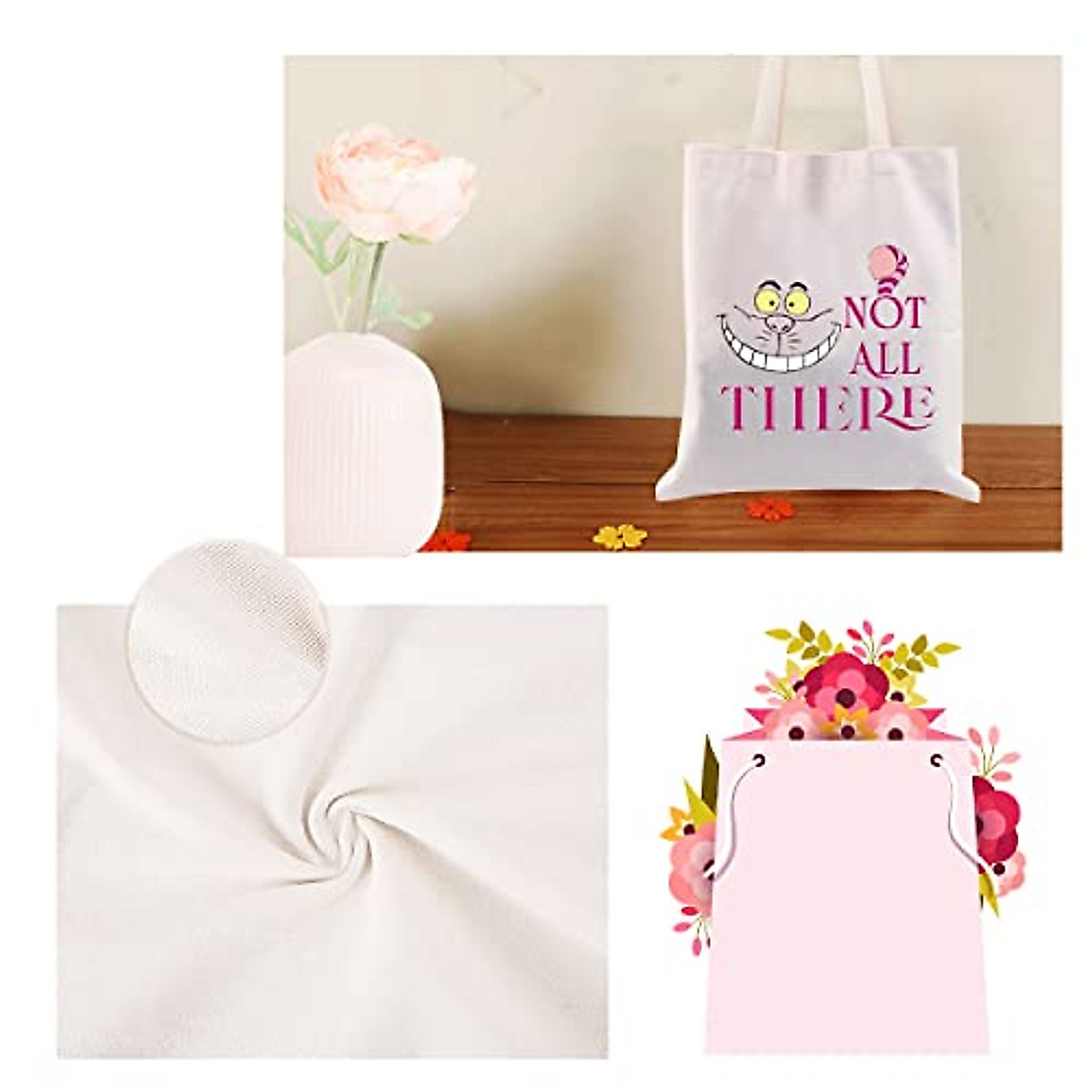 CMNIM Alice Gift Movie Inspired Wonderland Cat Tote Bag Not All There Face Characteristic Cartoon Cat Lover Gift for Alice Fans (Not All There Tote Bag)