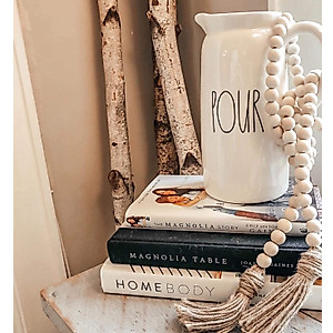 LSKYTOP 58 Inches Wood Bead Garland with Tassel,Farmhouse Rustic Prayer Boho Wooden Beads for Tiered Tray Coffee Table Mantel Decor (1 Pack)