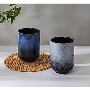 LLDAYU Japanese Sushi Yunomi Tea Cups Set of 2, Handle-less Ceramic Tea cups,10oz/300mL