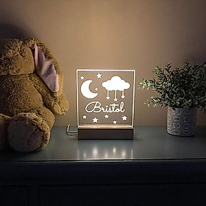 souleather Moon and Stars Custom Name Kids Bedroom, Nursery Personalized Night Light, Childs Playroom, Gift for Kids