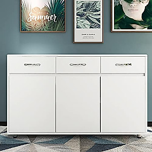 GLCHQ Storage Drawer File Cabinet nightstand Side Cabinet Entryway Console Side Tableswith Three Drawers and Three Doors for Office or Living Room Kitchen Room (Three Doors, White)
