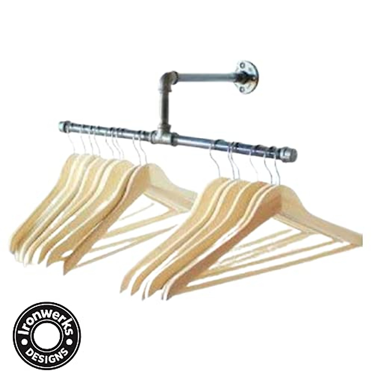 Ironwerks Designs 20" Urban Industrial Pipe Wall Rack - Clothing Rack, Closet Organization, Retail Display, Black