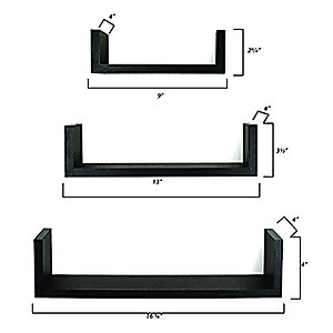 Adorn Home Essentials Floating Shelves Set of 3 with Modern U Shape and Durable Design, Simple Hanging Kit Included (Espresso)
