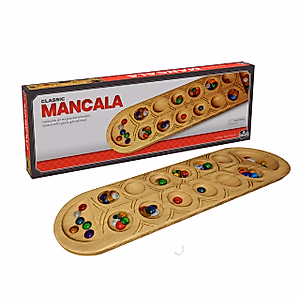 Classic Mancala Game - Features A Full-Sized, Solid Wooden Board with Exquisite Detail Stones by Pressman For 2 Players