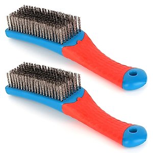 2 Pack Wire Brushes for Cleaning-Heavy Duty Stainless Steel Wire Scratch Brush for Metal Rust Cleaning,Paint Scrubbing with Rubber Covered Handle