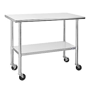 HALLY Stainless Steel Table for Prep & Work 24 x 48 Inches with Caster Wheels, NSF Commercial Heavy Duty Table with Undershelf and Galvanized Legs for Restaurant, Home and Hotel
