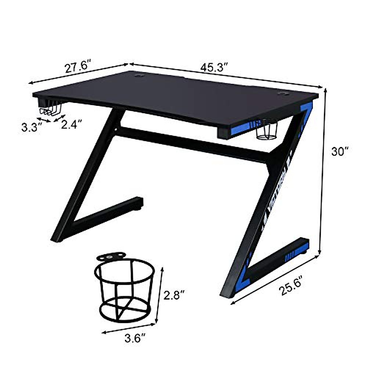 YIGOBUY Gaming Computer Desk 46 Inch Large Gaming Table Z Shape Black Racing Table Student Desk with& Headphone Hook for Kids Adults Home Office Bedroom Computer Workstation
