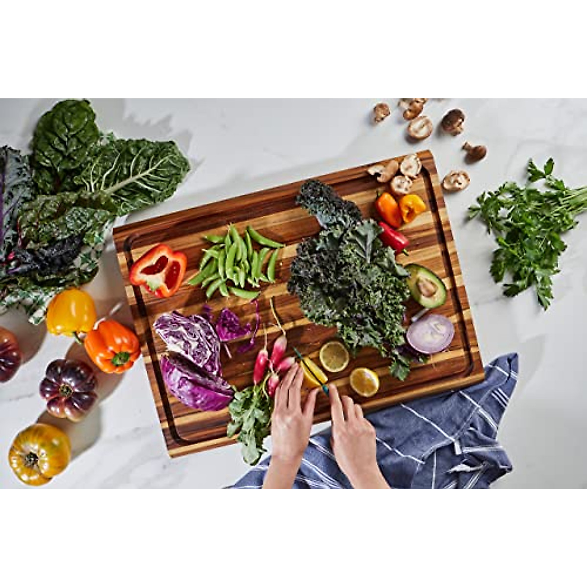 Sonder Los Angeles, XXL Thick Edge Grain Teak Wood Cutting Board for Kitchen with Juice Groove, 23x17x1.5 Charcuterie Wooden Board in Large (Gift Box Included)