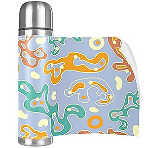 Stainless Steel Leather Vacuum Insulated Mug Coral Thermos Water Bottle for Hot and Cold Drinks Kids Adults 16 Oz