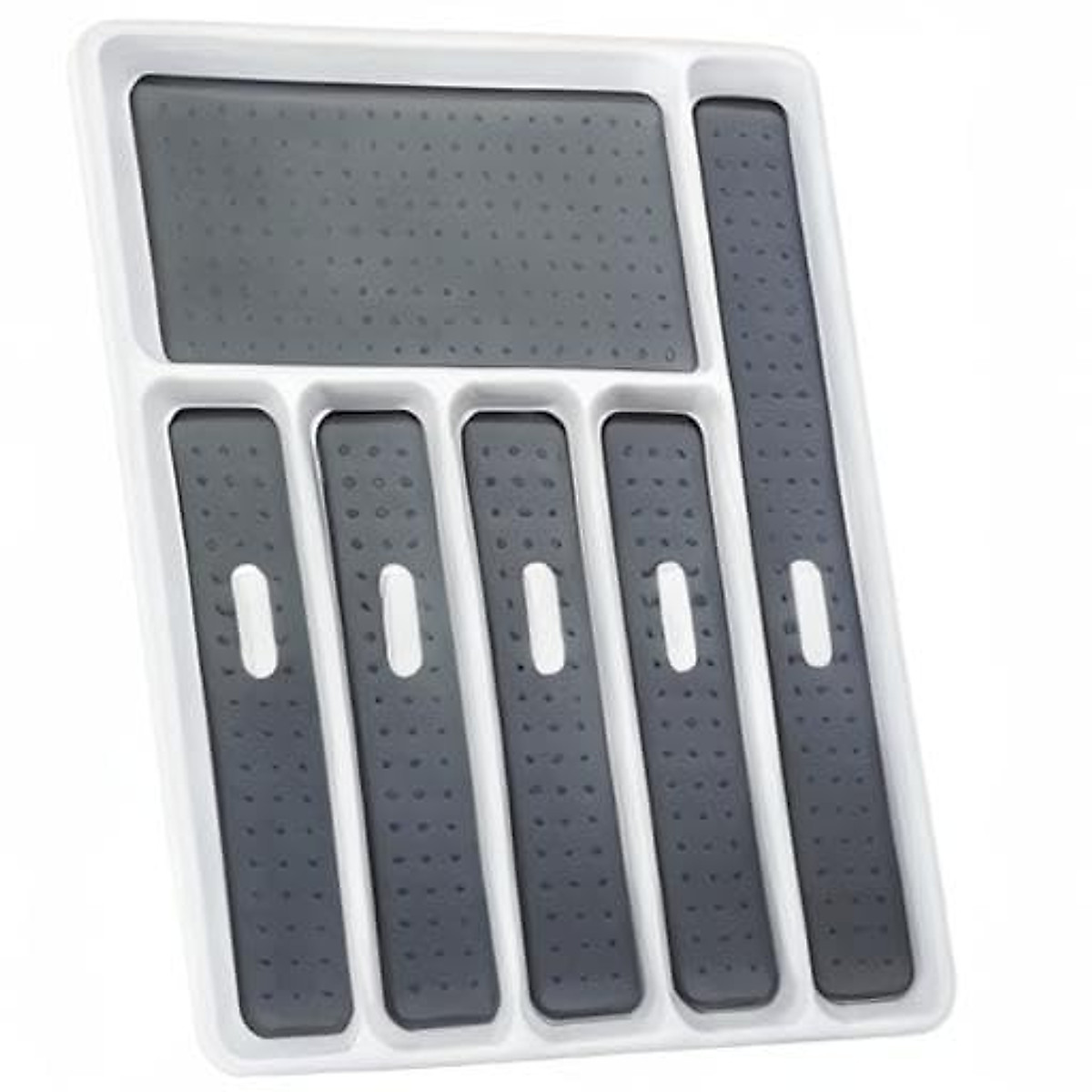Large Silverware Tray - White, Kitchen Cutlery Tray Drawer Organizers 6-Compartments| Kitchen Drawer Organizer | Soft-Grip Lining and Non-Slip Rubber Feet | BPA-Free