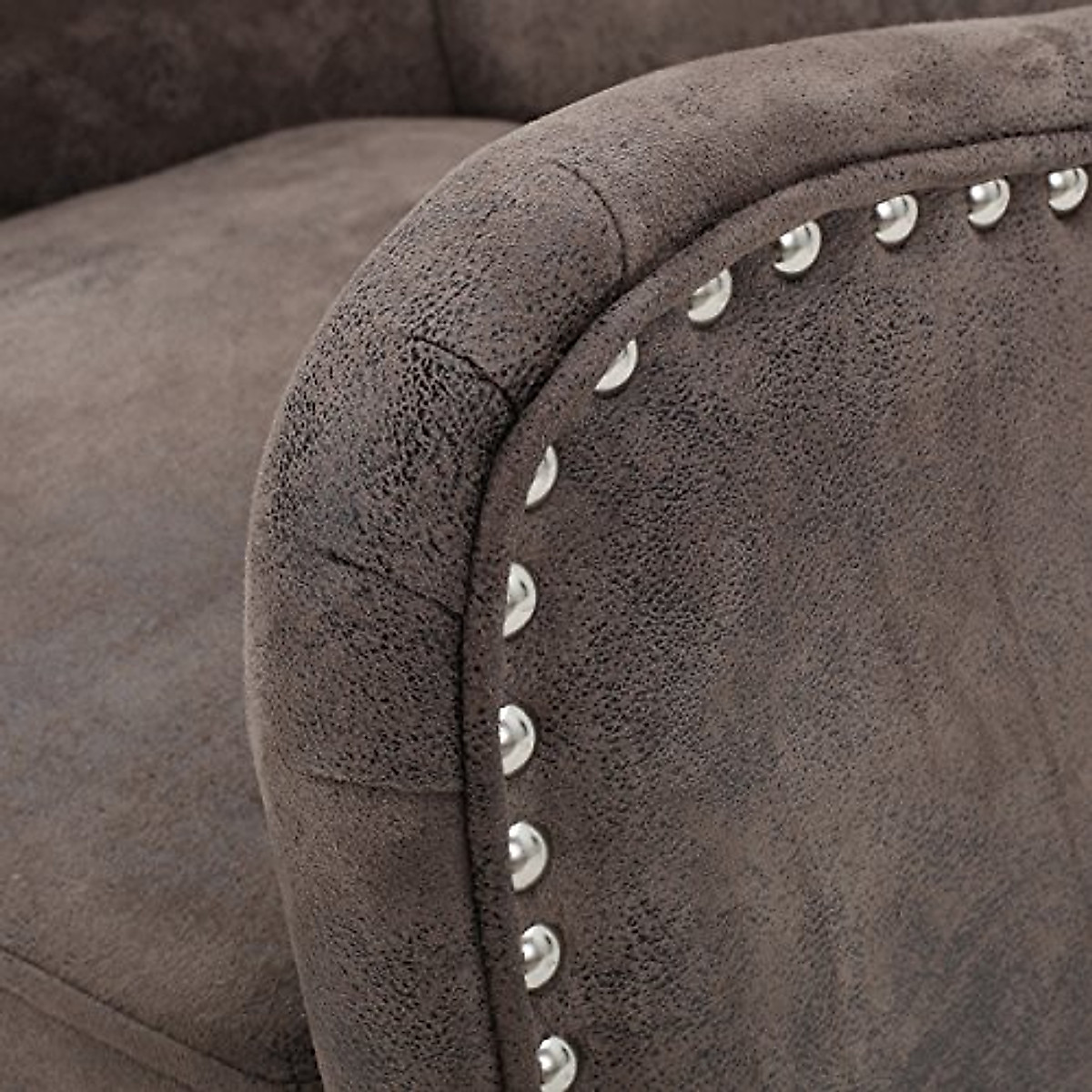 Christopher Knight Home Lorenzo Arm Chair Fabric Hi-Back Studded Chair, Greyish Brown 36D x 26.75W x 41.5H in