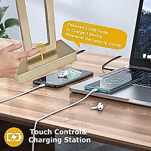 Set of 2 Table Lamps with Dual USB Ports,Touch Control for Bedside and Nightstand in Bedroom, 3-Way Dimmable Modern for Desk, Living Room, Office, LED Bulbs Included, Gold&White