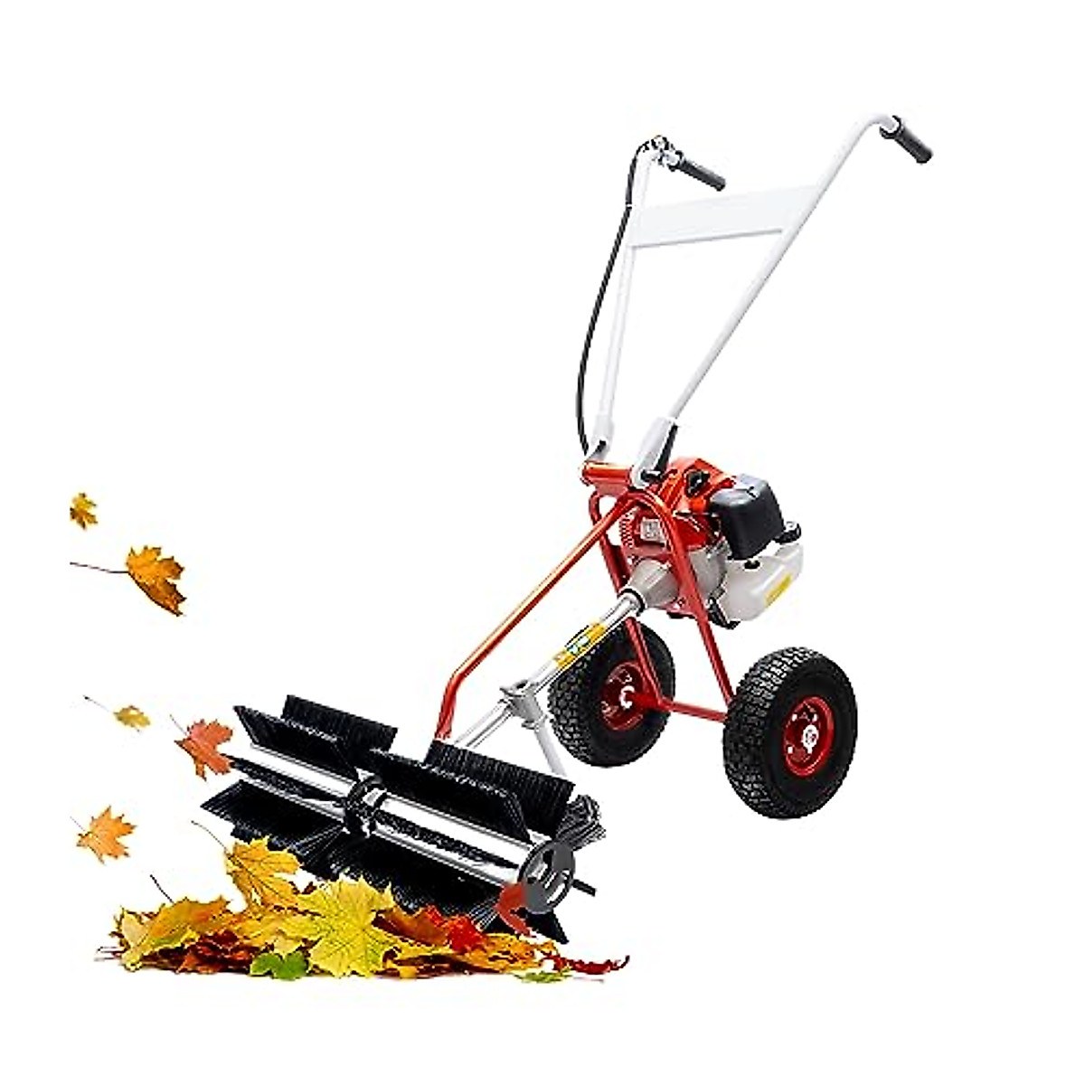 1.25 KW Walk-Behind Hand Push Floor Sweeper, 23.6" Sweeping Width Lawn Sweeper Manual Gas Power,1.2L Tank, Infinitely Adjustable Speed Patio Sweeper Cordless for Walkway, Yard, Garage, Patio