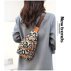 OANEXX Leopard Print Chest Bag for Women Letter Print Crossbody Sling Backpack with Wide Strap Multipurpose Fanny Daypack (leopard print)