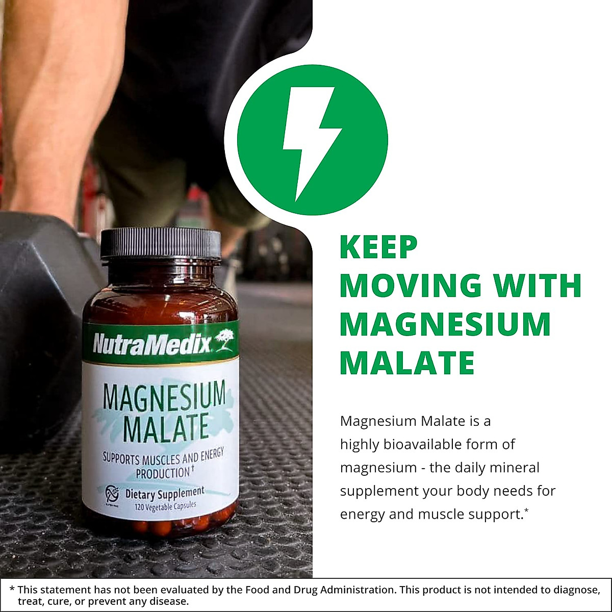 NutraMedix Magnesium Malate Energy Supplements - Bioavailable Magnesium for Sleep, Immune Support & Joint Health - Vegan, Non-GMO & Gluten-Free Magnesium Supplements (120 Vegetarian Capsules)