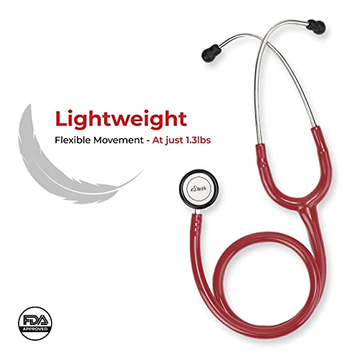 eSteth Pediatric Stethoscope - Ultra Sensitive Dual-Head Chest Piece for Monitoring Amplified Heart, Lung Sounds - Flexible Stethoscope Tubing - Extra Ear Tips & Non-Chill Ring - 32" Long, Cherry Red