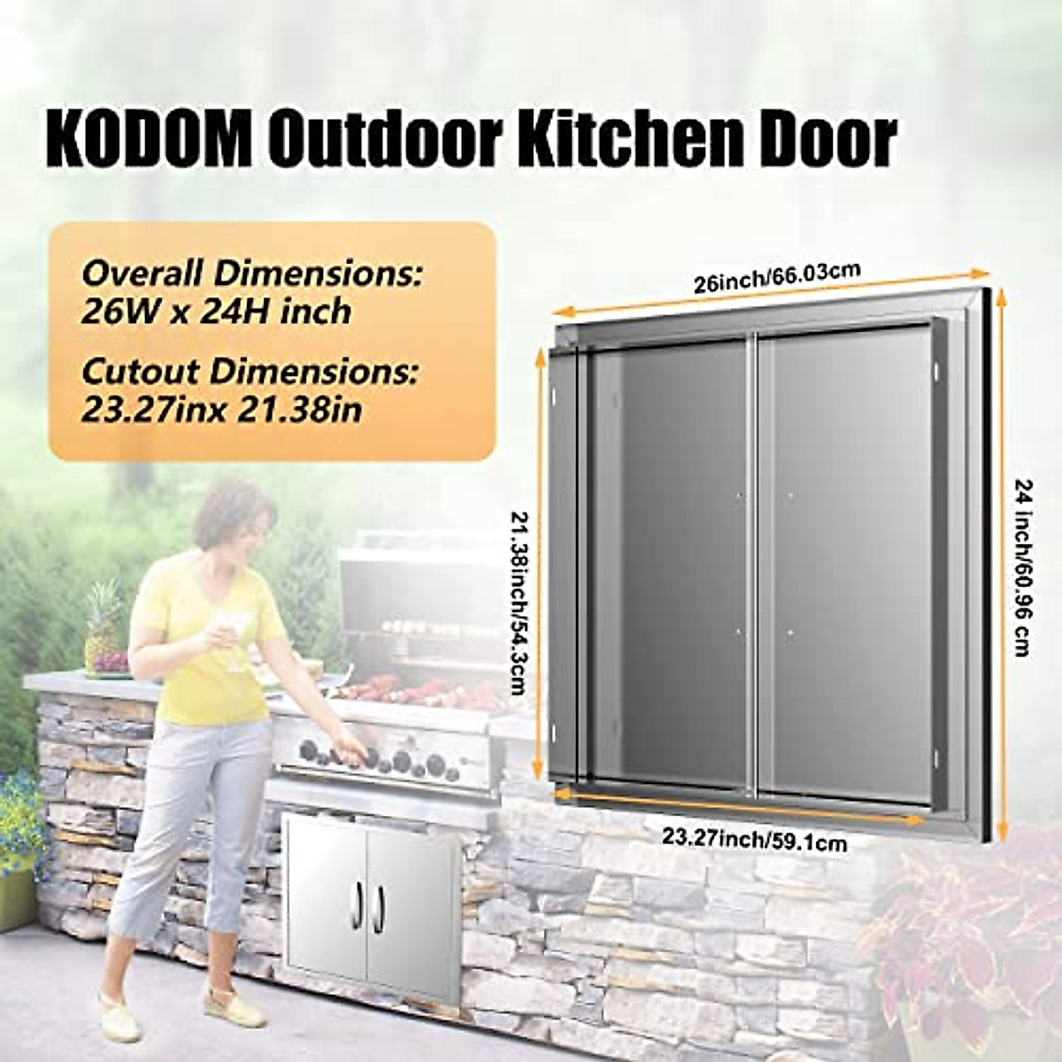 KODOM BBQ Access Door 26W x 24H Inch, Stainless Steel Double BBQ Doors,Weatherproof Outdoor Kitchen Doors for BBQ Island Outdoor Kitchen and Outside Cabinet