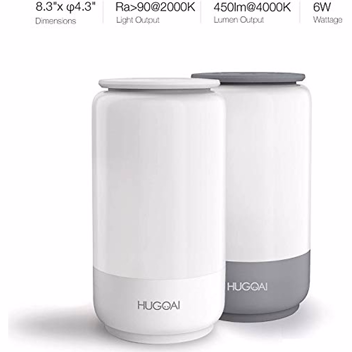 LED Lamps for Bedroom, HUGOAI Bedside Lamp, Tunable Warm to Cool White Lights, Dimmable Brightness and RGB Color Changing LED Table Lamps, Night Light Mode, White