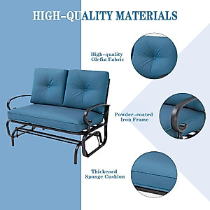 Incbruce 4Pcs Outdoor Metal Furniture Patio Conversation Sets (Glider, Bistro Table, 2 Spring Lounge Chairs) - Wrought Iron Outdoor Glider Chairs Sets (Peacock Blue)