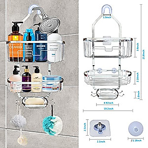 Bathroom Hanging Shower Caddy Over Shower Head, Shower Organizer, Shower Shelf, 3-layer Hanging Basket with 1 Adhesive Wall Hook Screws Stickers 2 Sucker, No Need to Perforat, Surface Plating